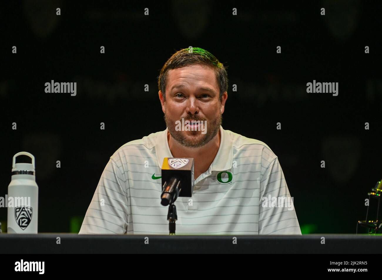 Oregon Ducks head coach Dan Lanning speaks during PAC-12 Media Day on ...