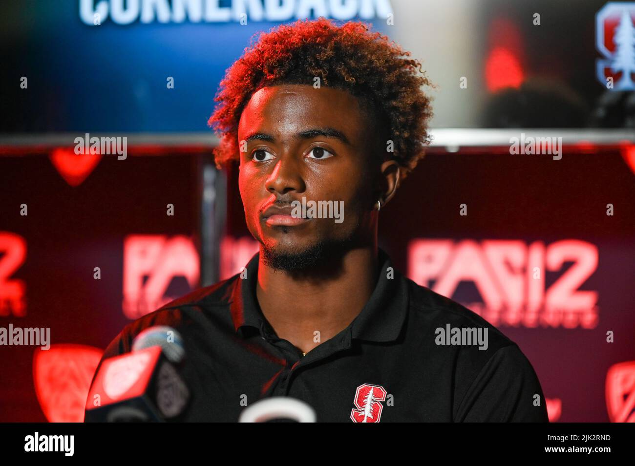 Stanford Cardinals cornerback Kyu Blu Kelly speaks during PAC-12 Media ...