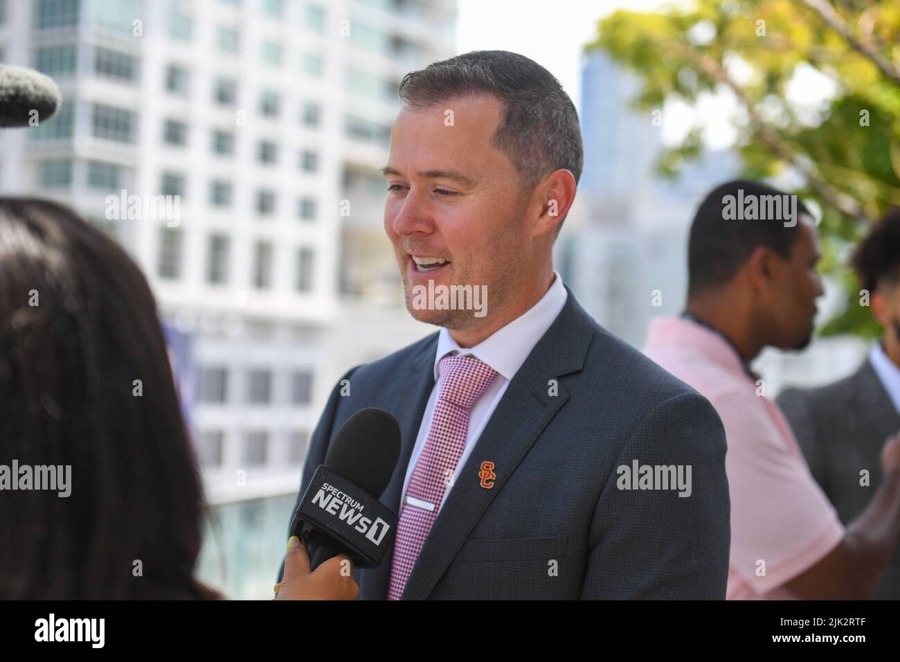 USC Trojans head coach Lincoln Riley is interviewed by Spectrum News 1 ...