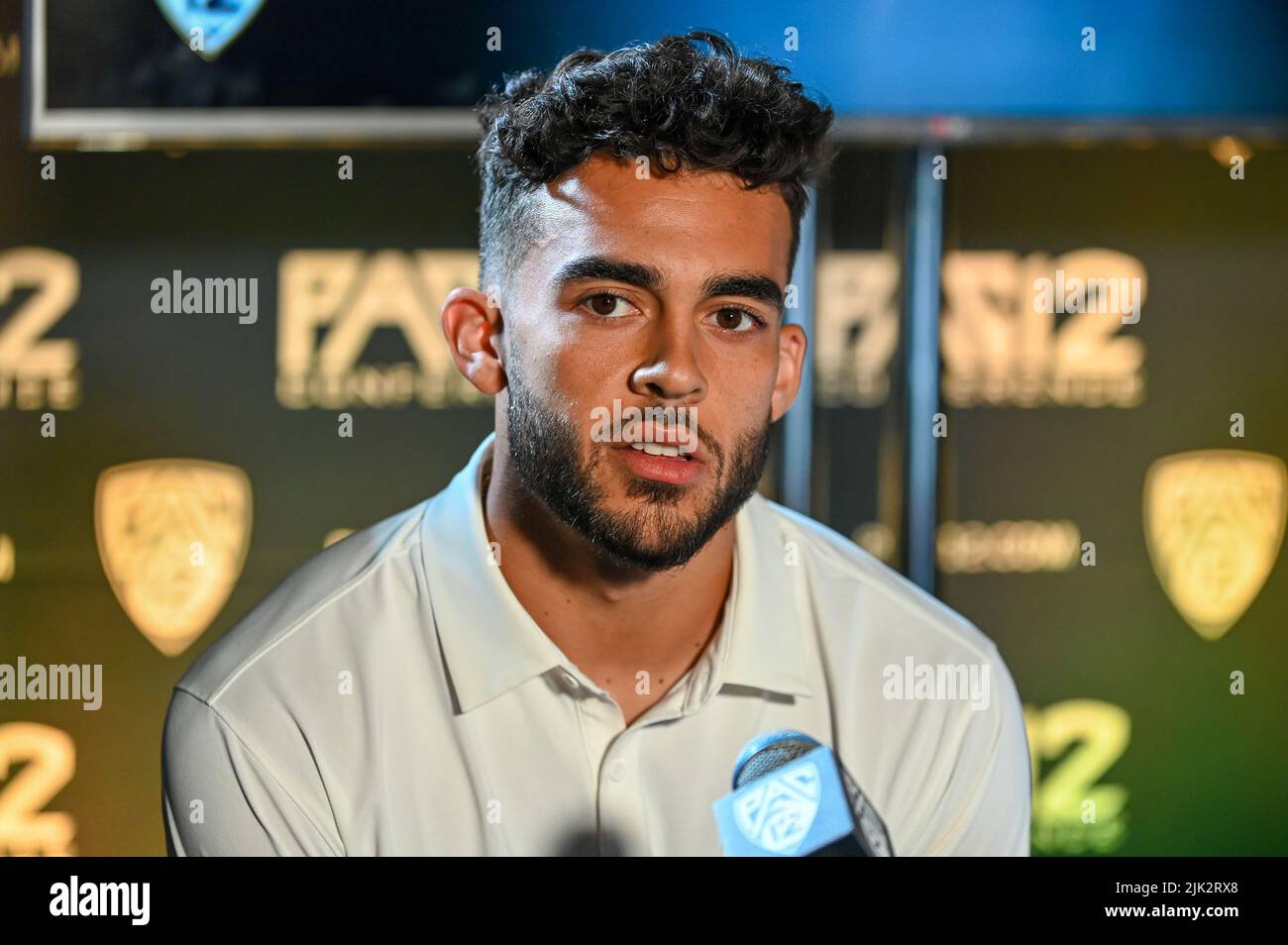 California Bears defensive safety Daniel Scott speaks during PAC-12 Media Day on Friday, Jul 29 ...