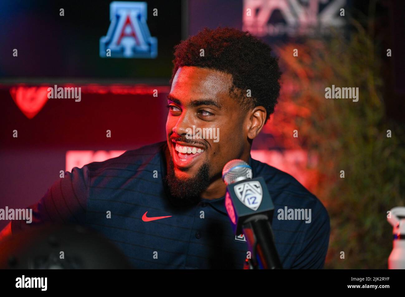 Arizona Wildcats safety Christian Young speaks during PAC-12 Media Day ...