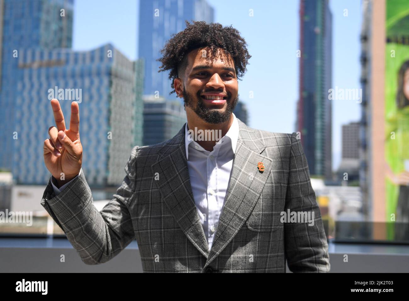 USC Trojans quarterback Caleb Williams poses during PAC-12 Media Day on ...