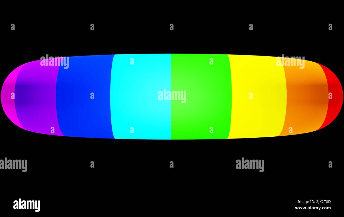 3D rendering. 3D prism with multiple vertical lines of many colors on a ...