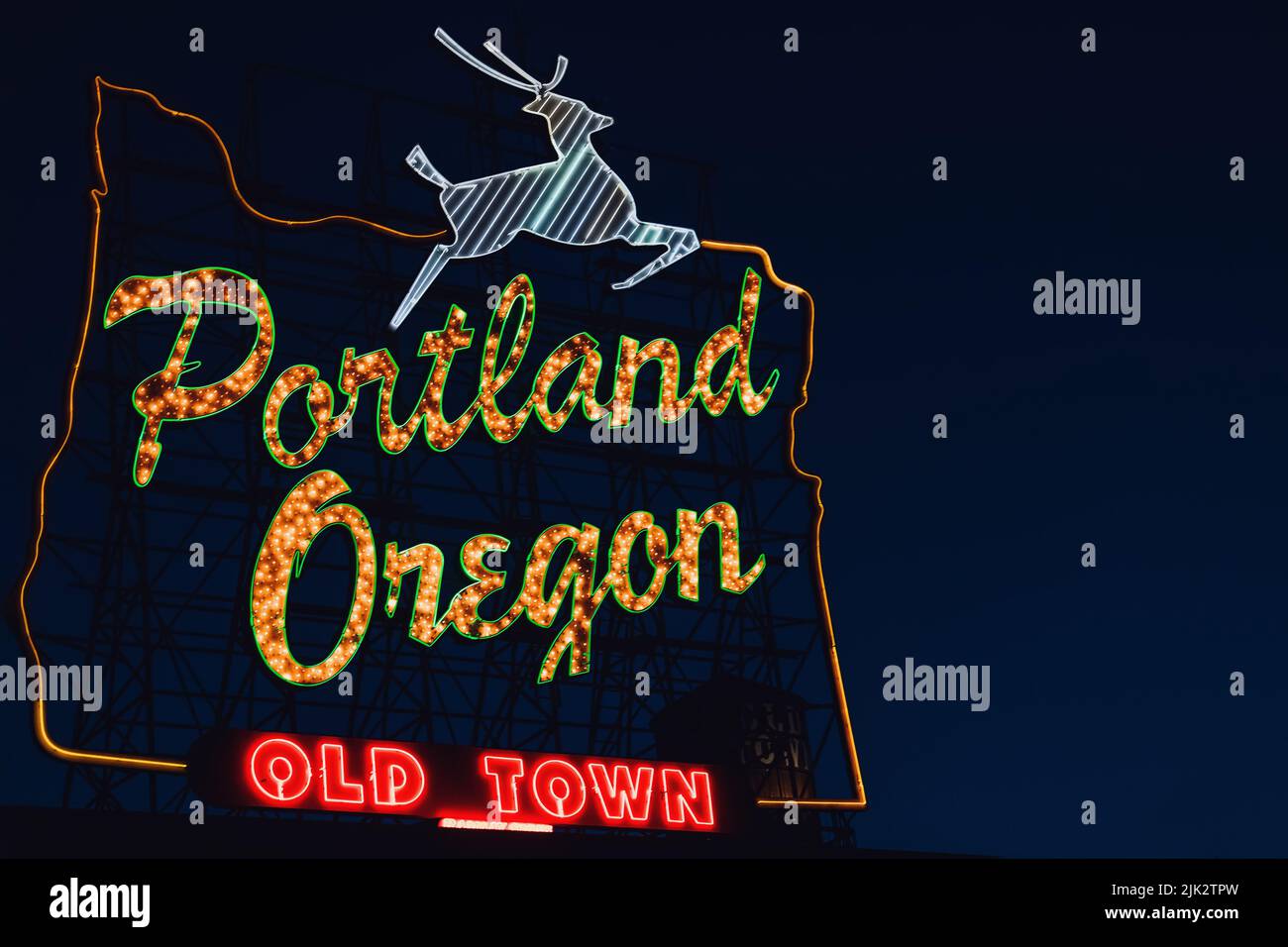 Iconic Portland, Oregon Old Town sign with an outline of Oregon and a ...