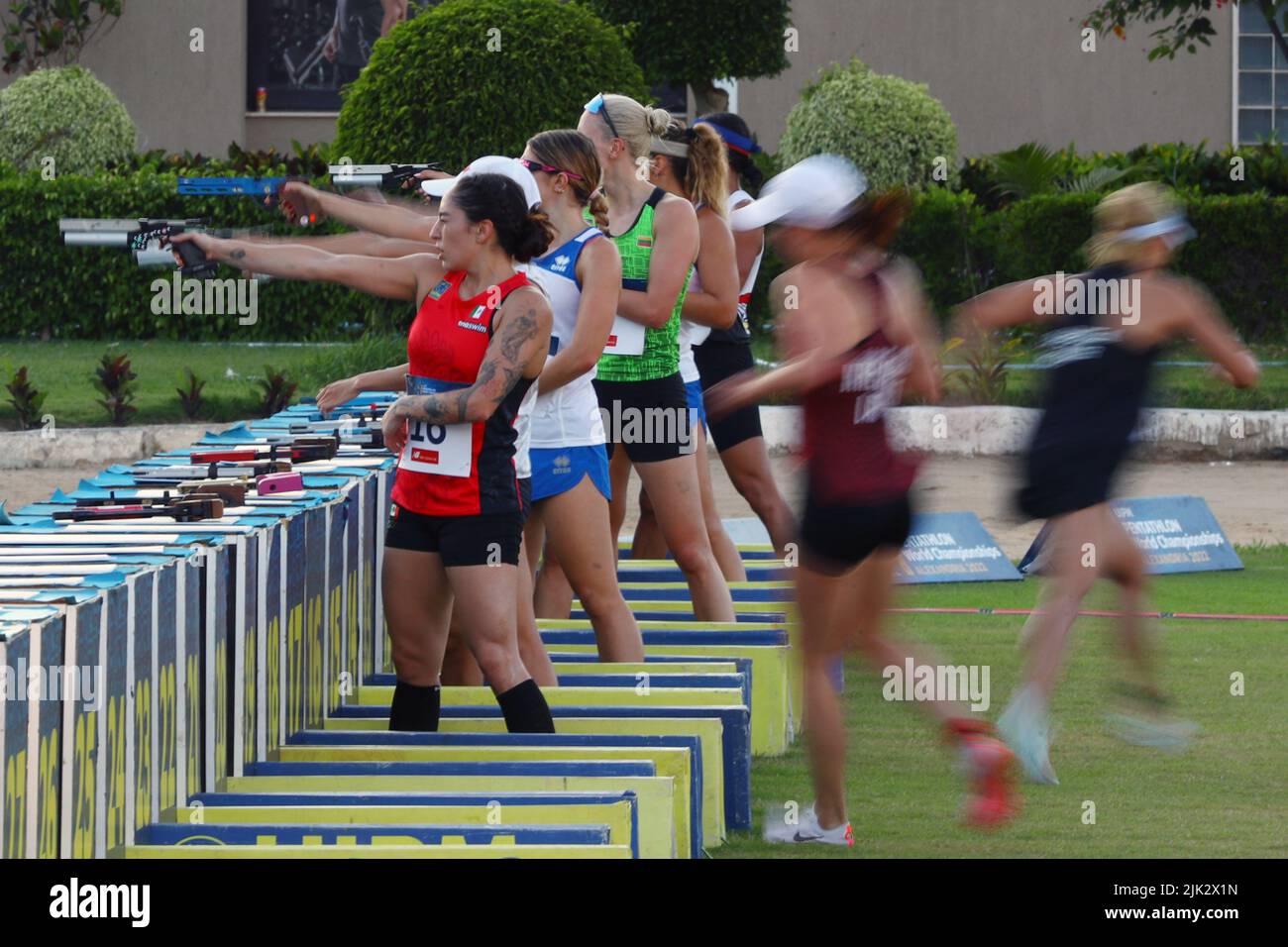 Alexandria, Egypt. 29th July, 2022. Athletes compete in laser run ...