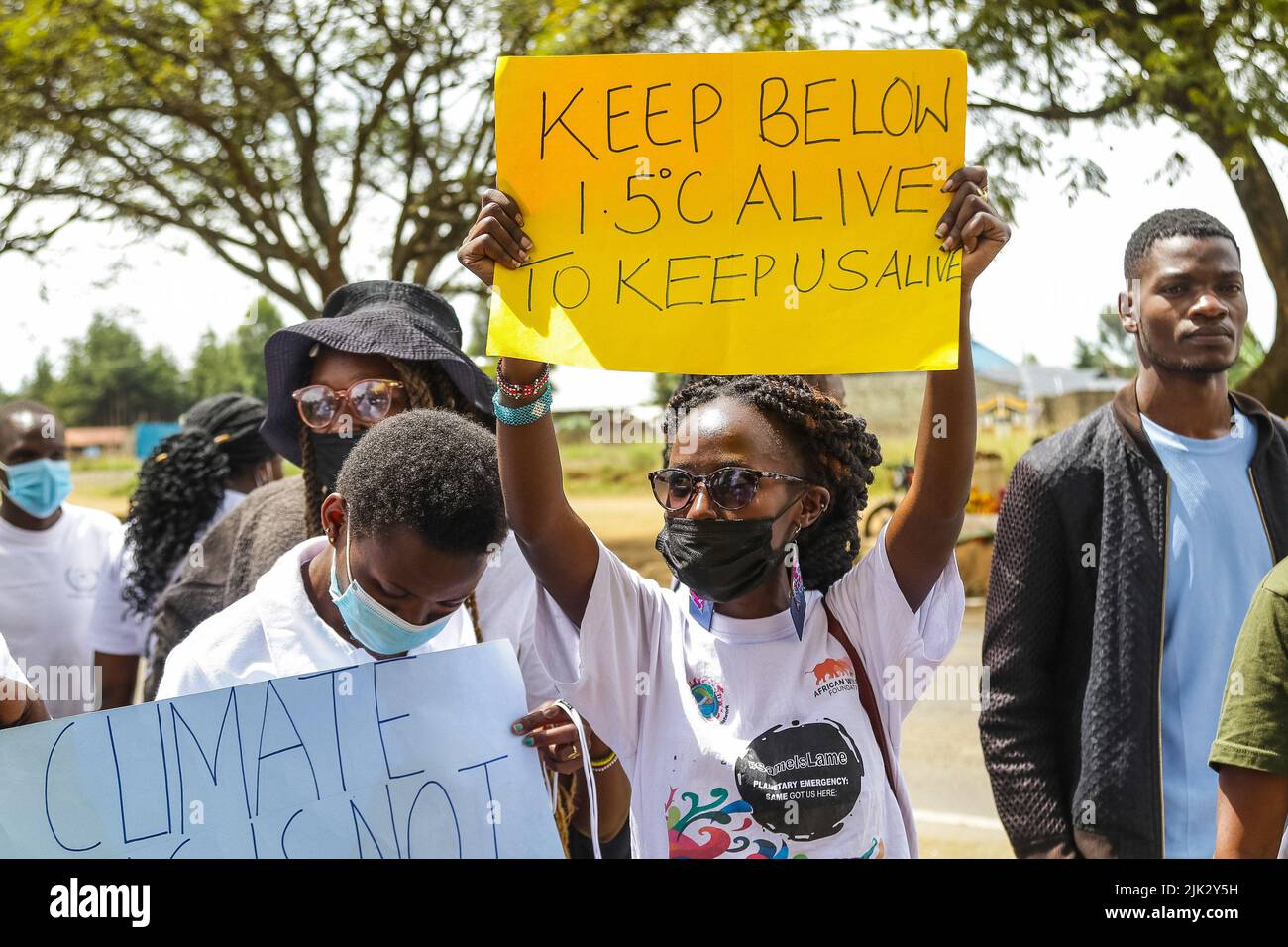 Nakuru, Kenya. 24th Sep, 2021. Climate activists hold placards ...