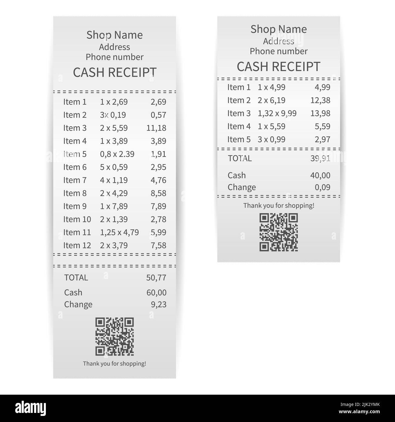 Printed receipts on a white background. Vector illustration Stock Photo ...