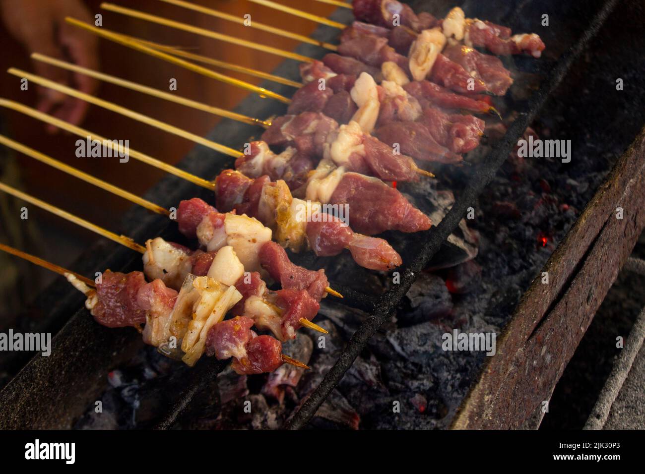sate kambing or satay goat, lamb, Lamb or meat goat satay with charcoal ...