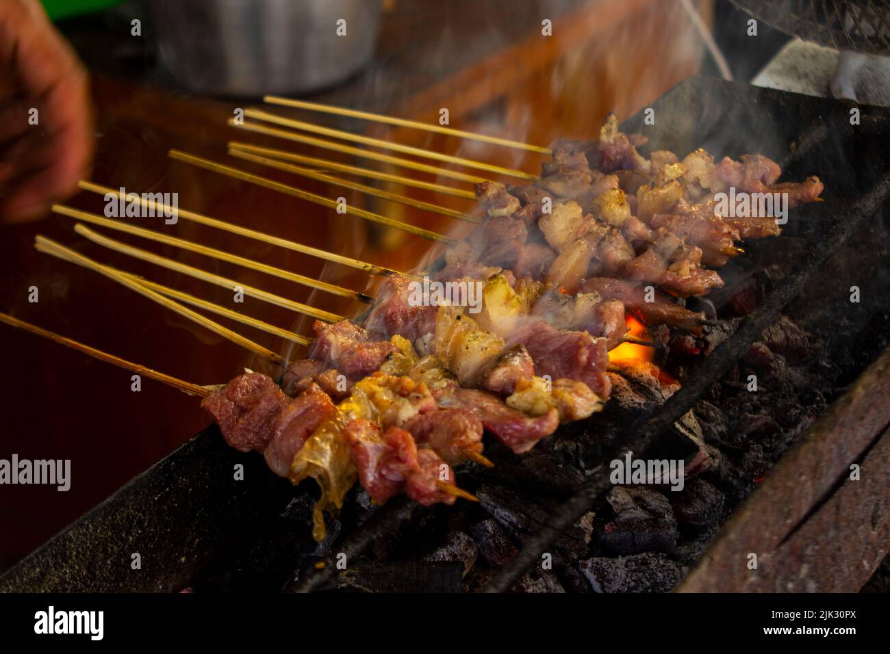 sate kambing or satay goat, lamb, Lamb or meat goat satay with charcoal ...