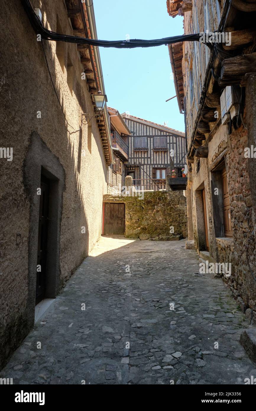 Narrow cobbled streets of, La Alberca, a small town in Spain. It was ...