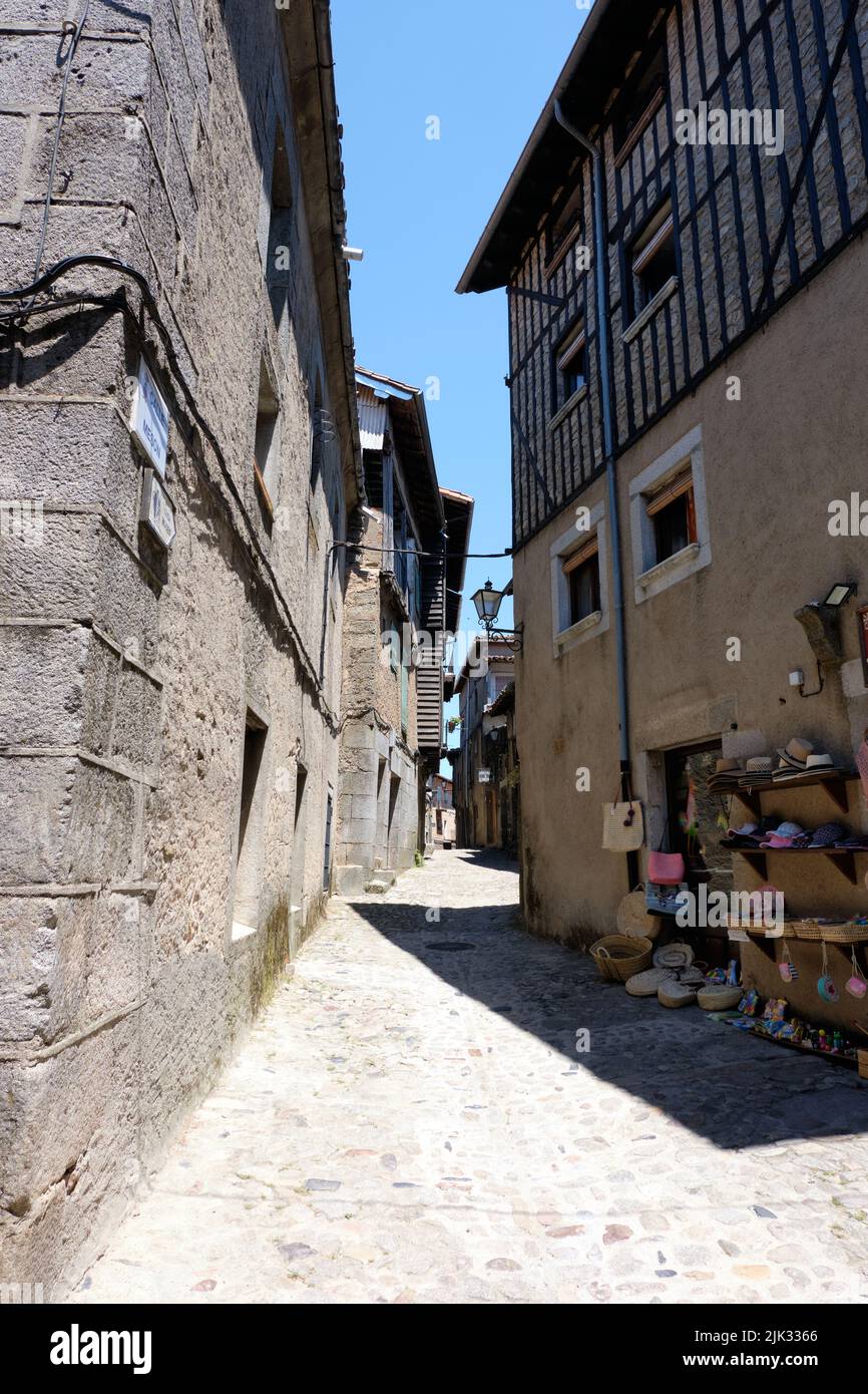 Narrow cobbled streets of, La Alberca, a small town in Spain. It was ...