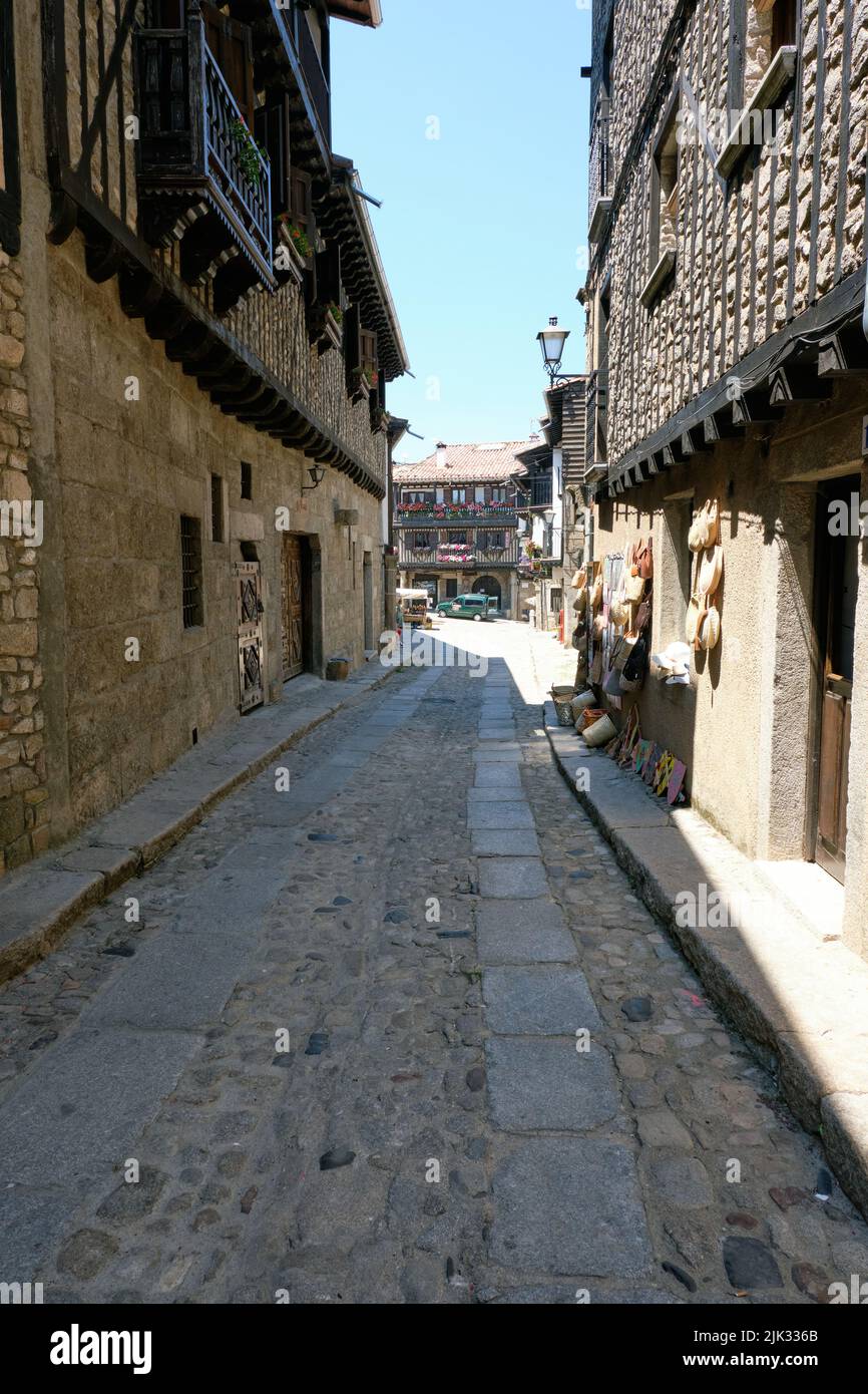 Narrow cobbled streets of, La Alberca, a small town in Spain. It was ...