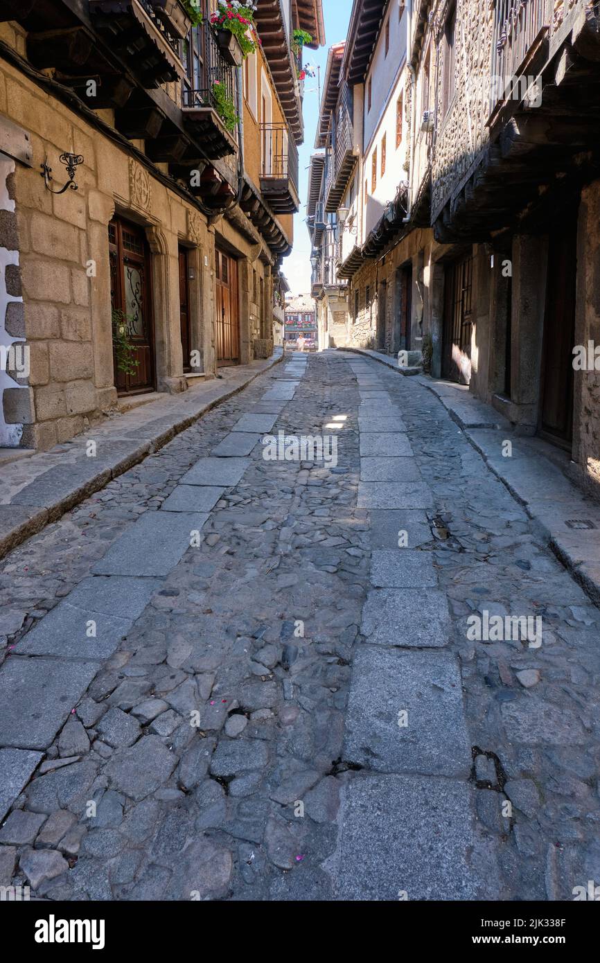 Narrow cobbled streets of, La Alberca, a small town in Spain. It was ...