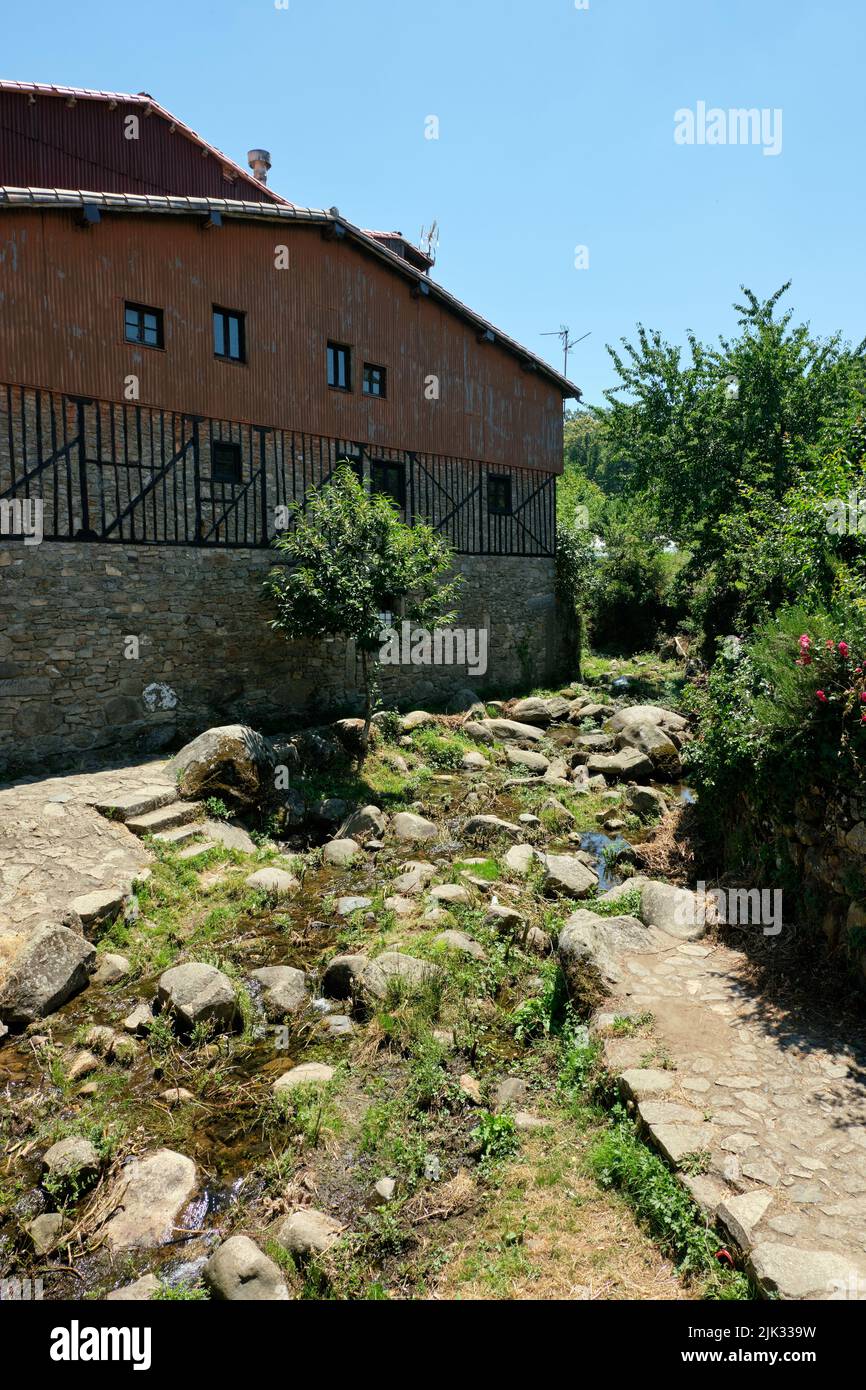 Narrow cobbled streets of, La Alberca, a small town in Spain. It was ...