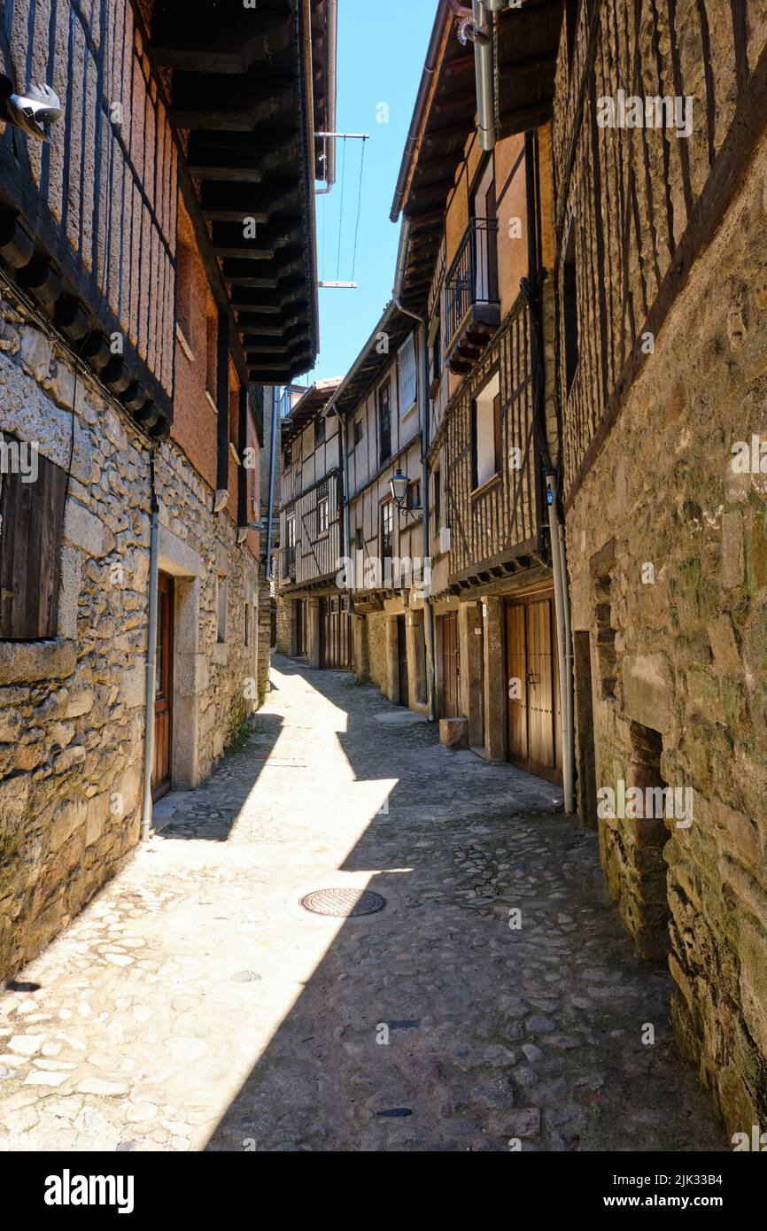 Narrow cobbled streets of, La Alberca, a small town in Spain. It was ...