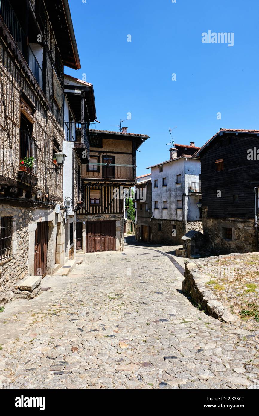 Narrow cobbled streets of, La Alberca, a small town in Spain. It was ...