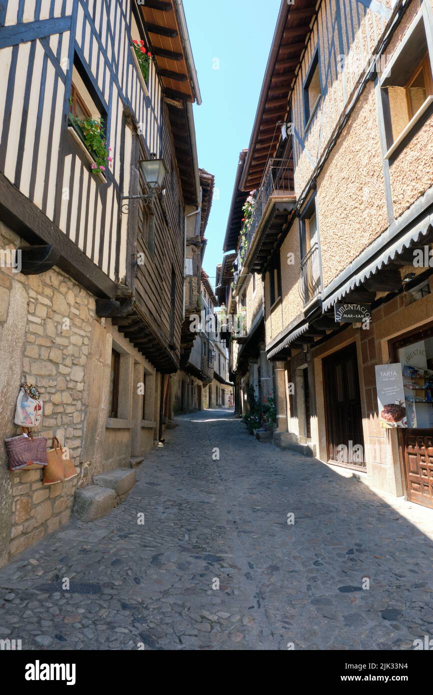 Narrow cobbled streets of, La Alberca, a small town in Spain. It was ...