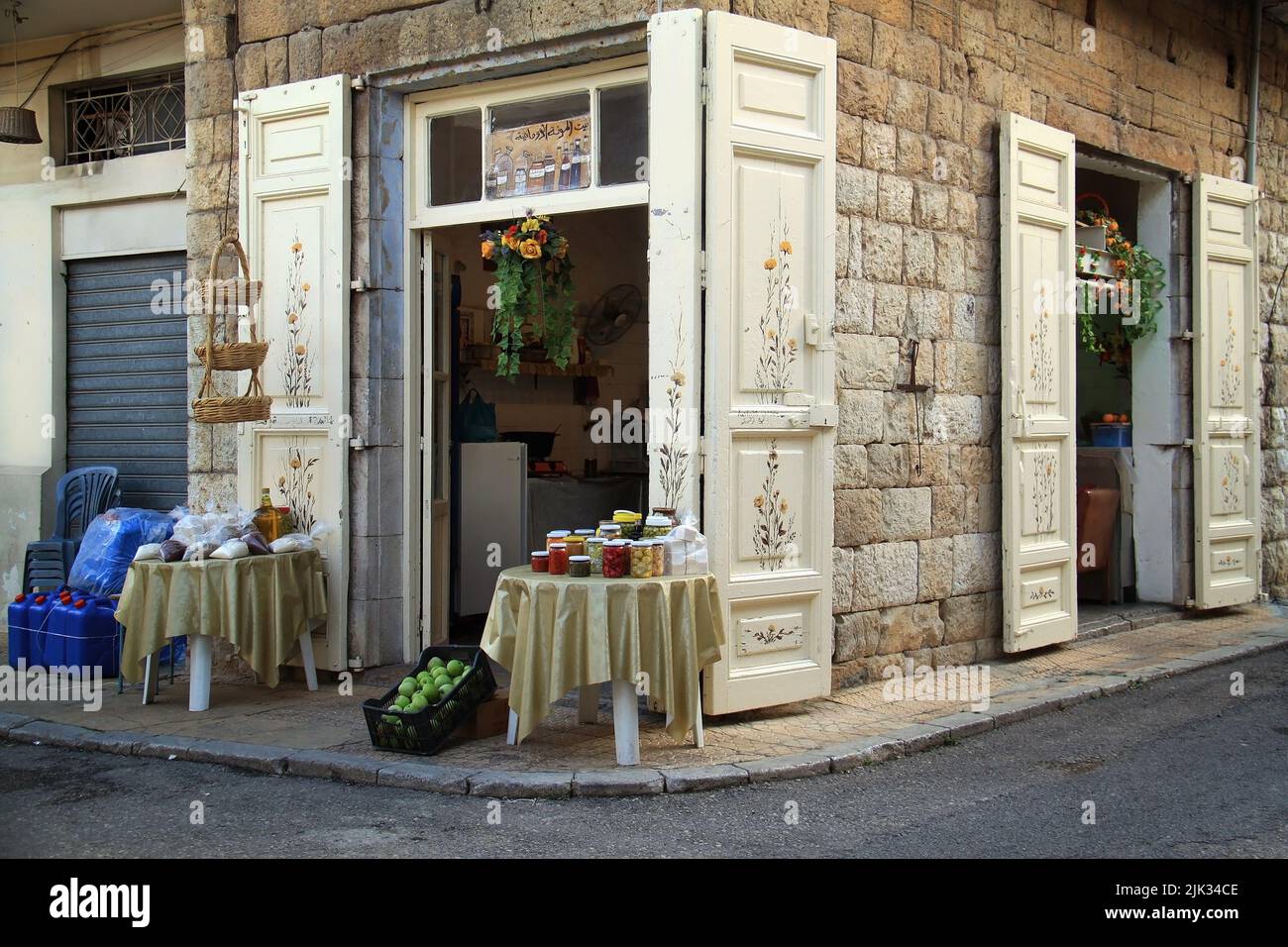 A traditional store in the village of Douma in Batroun, Lebanon Stock ...