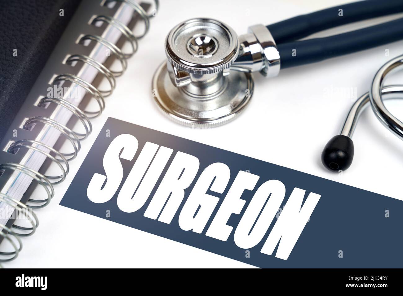 Medicine concept. On the table are a stethoscope and a notebook, next ...