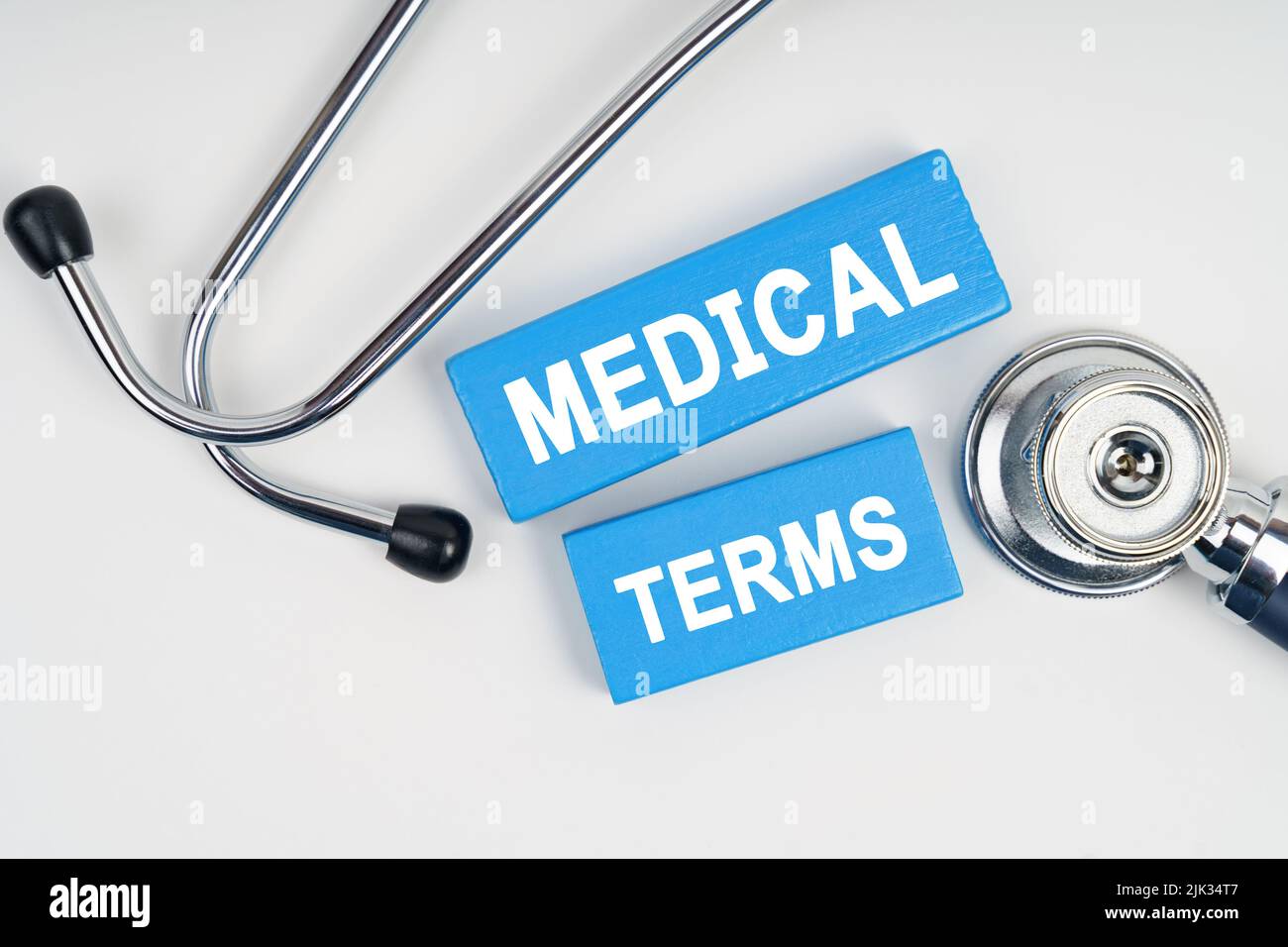 Medicine and health concept. On the table is a stethoscope and blue ...