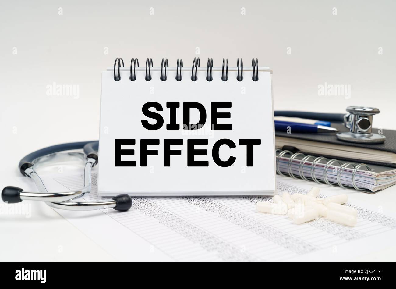 Medicine and health concept. On the table is a stethoscope, a diary and ...