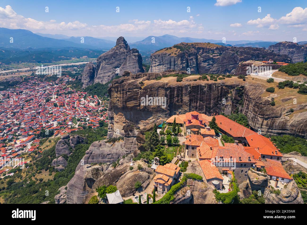 stunning aerial view of the famous monasteries on the tops of stone ...