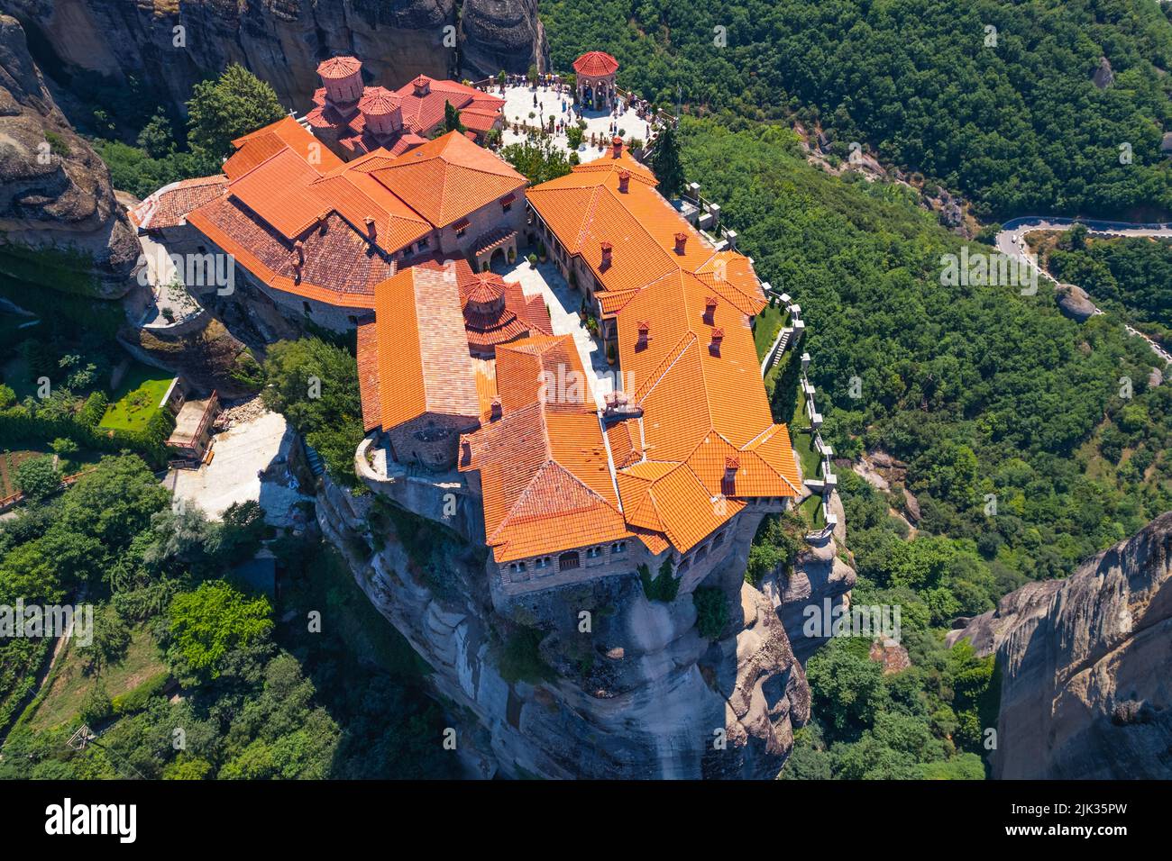 top-down view of Orthodox monastery complex Meteora, Greece. High ...