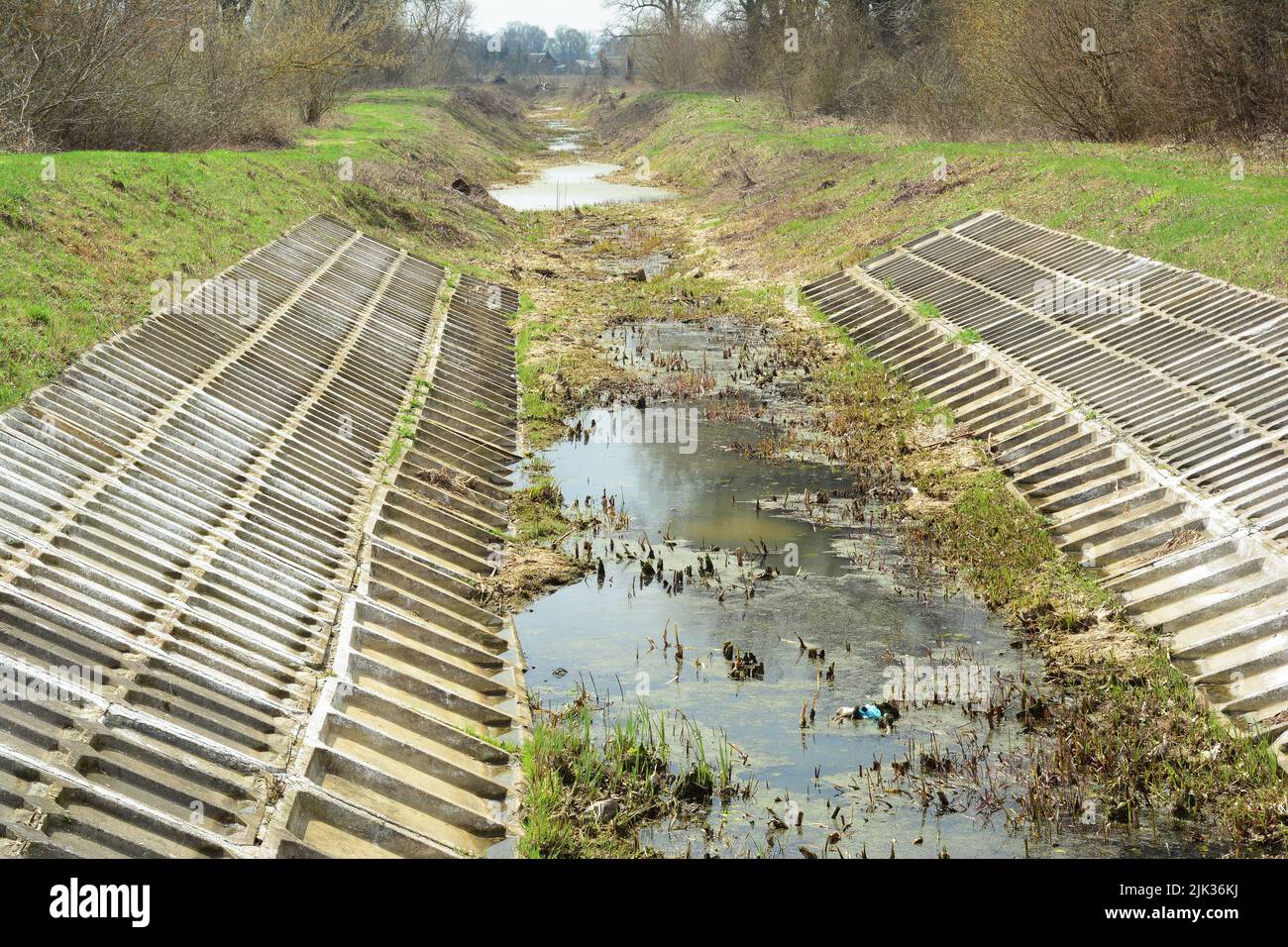 Almost entirely dry river, shallow river with low water level because ...