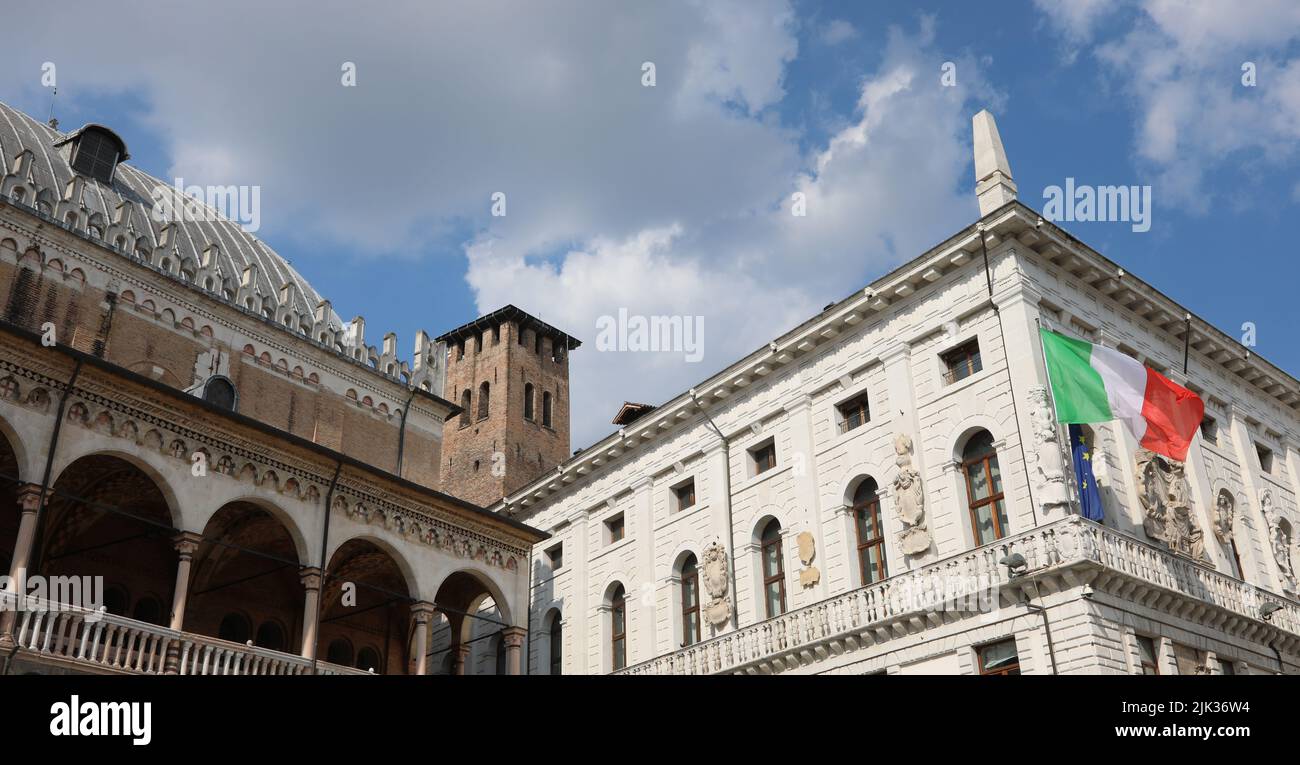 Padua, PD, Italy - May 15, 2022: Italian flag on the town hall of the ...