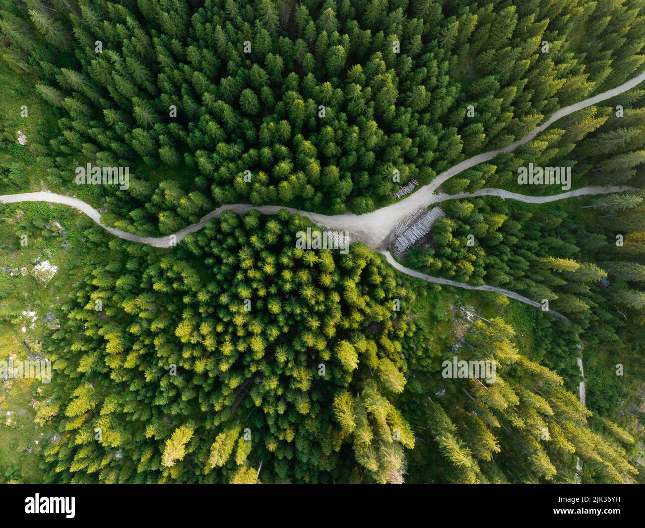 View from above, stunning aerial view of a beautiful mountain forest ...