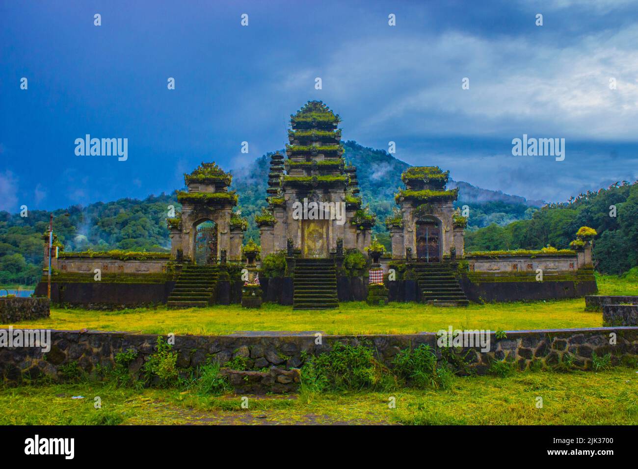 hindu temple ruins of Pura Hulun Danu at the Tamblingan lake, Bali ...