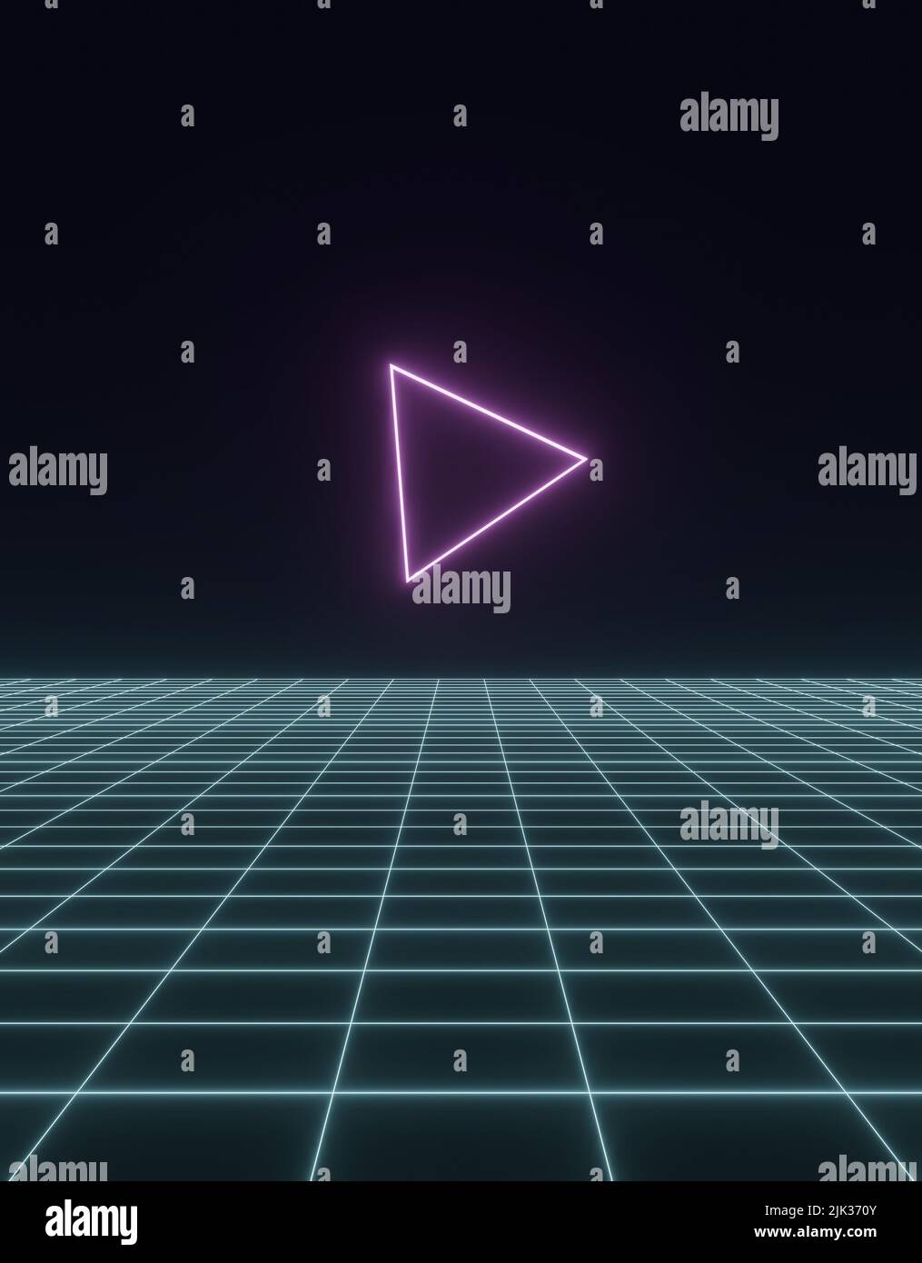 3d render, neon glowing geometric shape, retro wireframe poster Stock ...