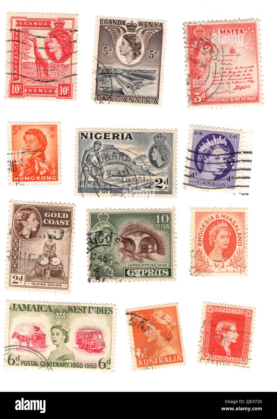 A selection of old postage stamps from the Commonwealth Stock Photo - Alamy