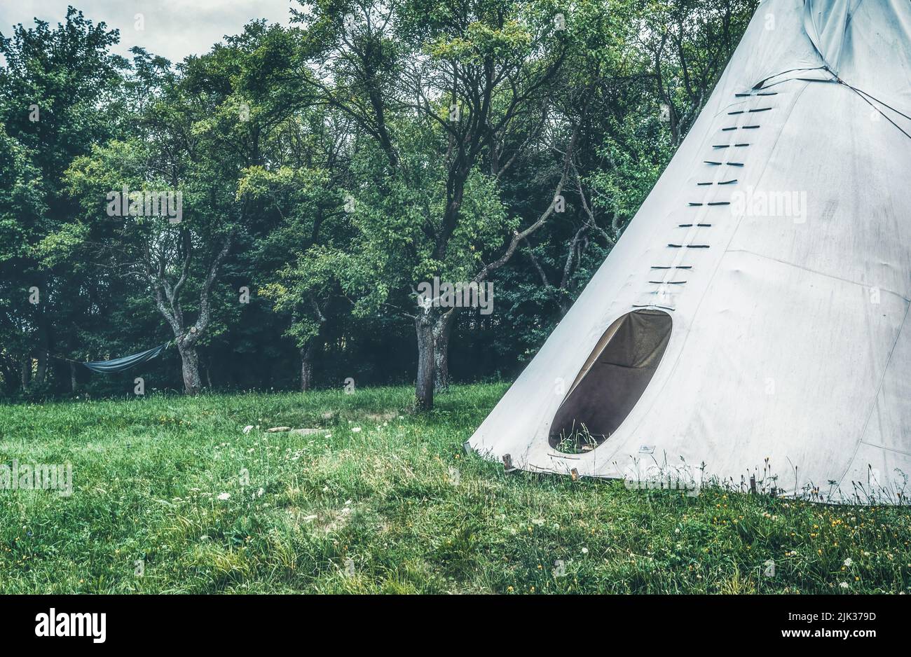 White teepee tent in camping hi-res stock photography and images - Alamy