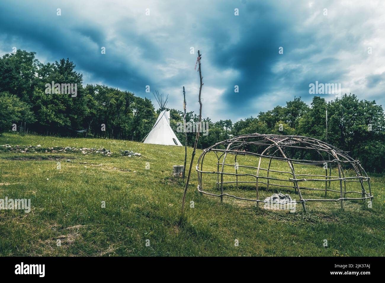 wooden skeleton made for indian sauna in open landscape Stock Photo - Alamy