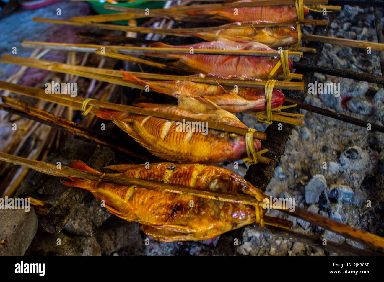 grilled fish, grilled fish nile Tilapia grilled on hot charcoal Stock ...