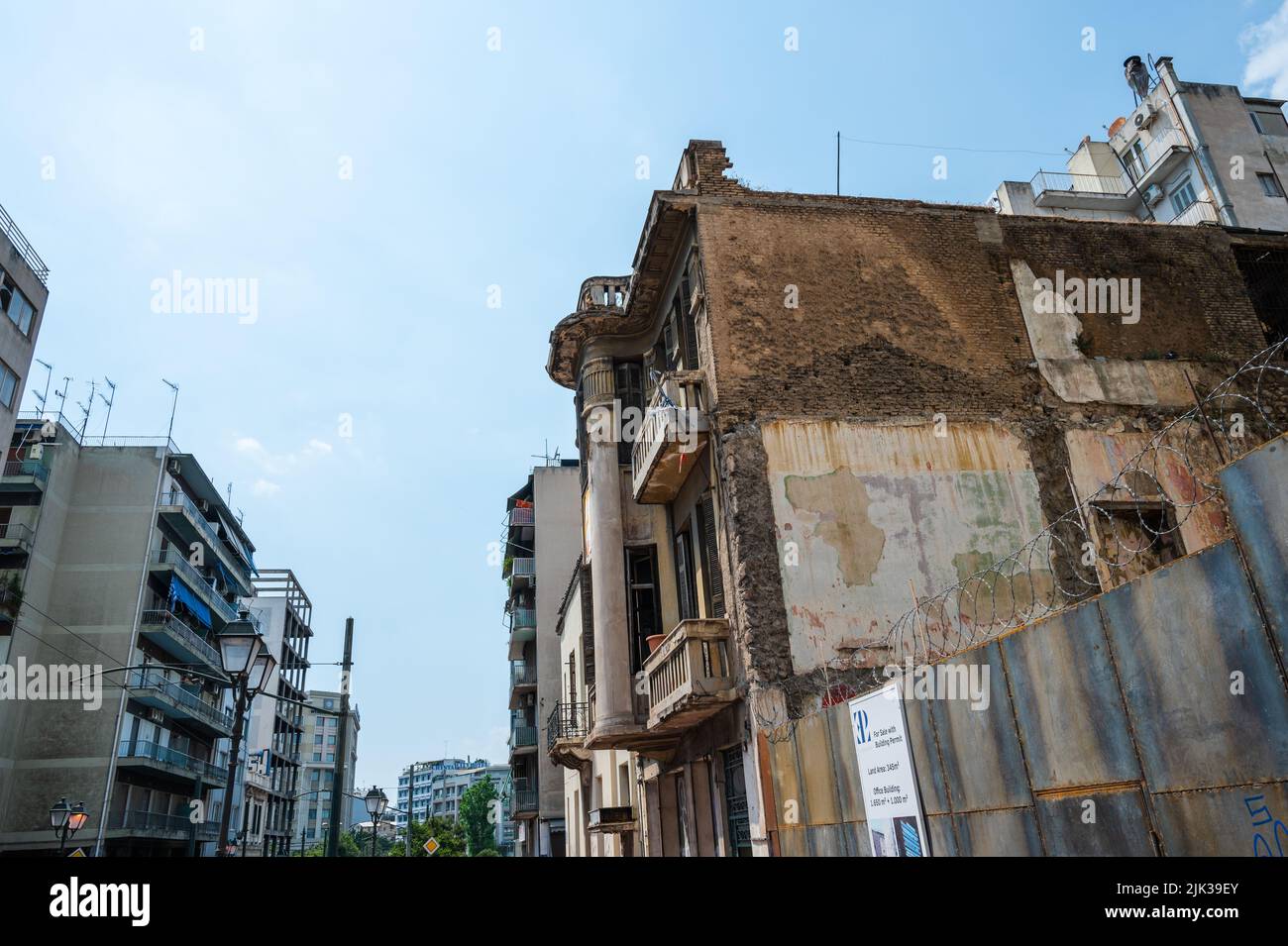 ATHENS, GREECE - MAY 14, 2022: Abandoned building on Agiou Konstantinou ...