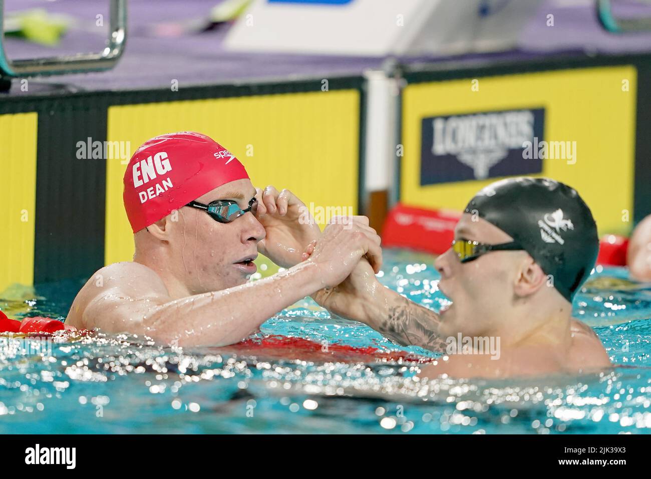 England's Tom Dean and Wales Matthew Richards shake hands after the Men ...