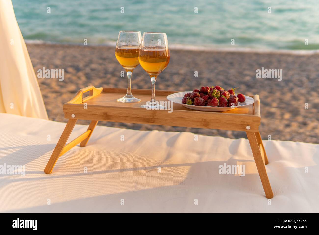 Wine tray rest restaurant sea two copyspace summer beach cold, concept ...