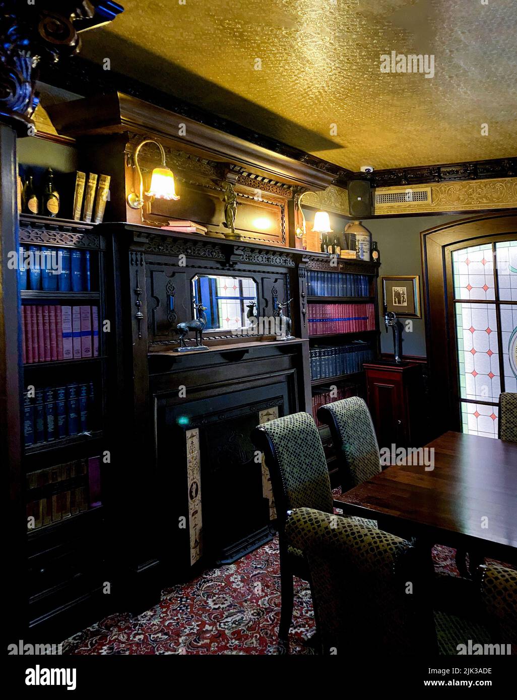 hunting pub decorated in the old English style. antique furniture made ...