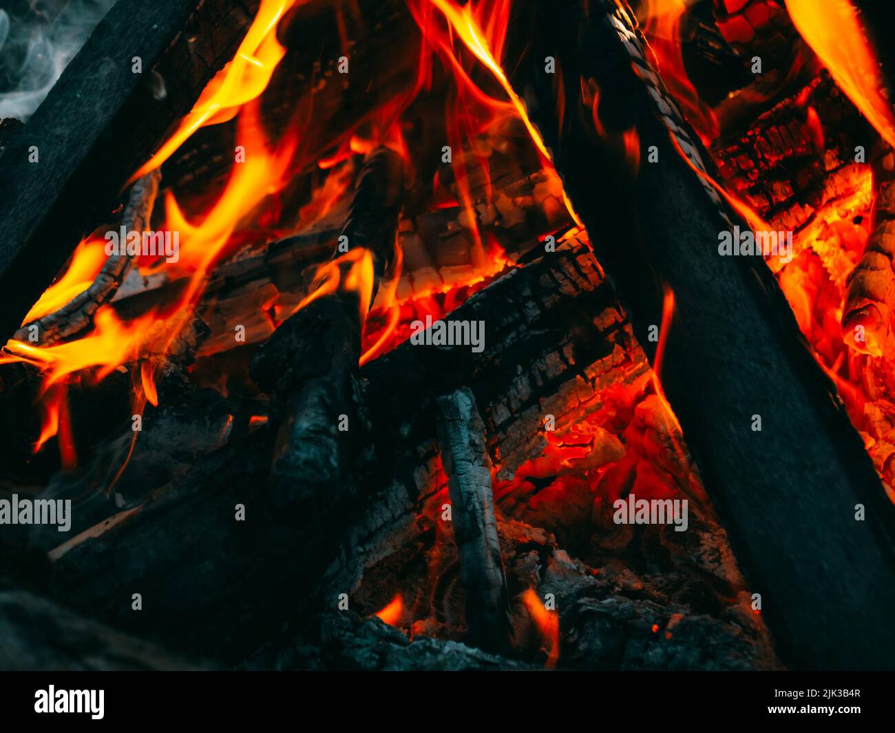 Burning campfire . Bonfire close up. Autumn relax camping mood. The ...