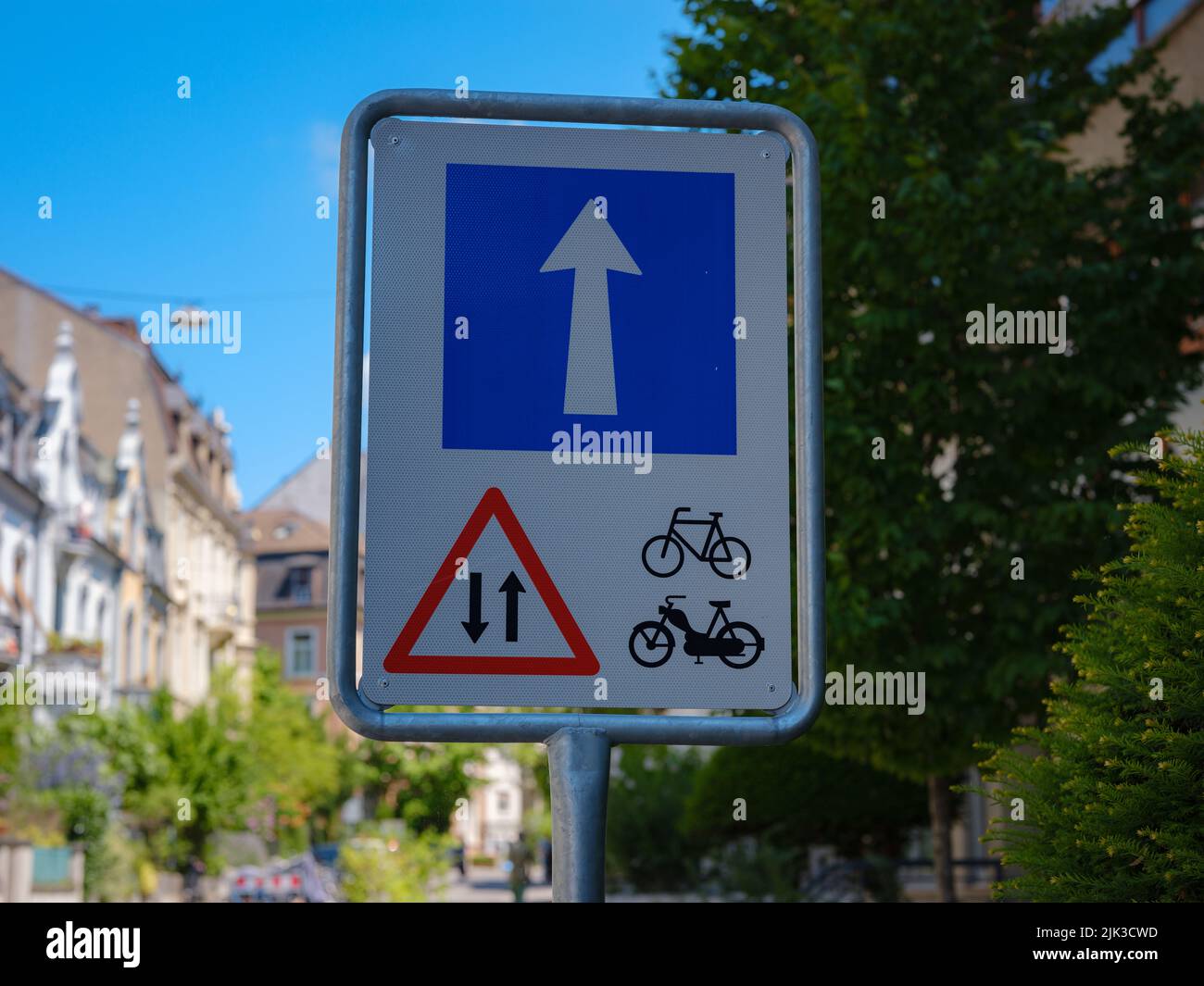 Two Way Directional Arrows Sign for bike and one way for cars. Basel ...