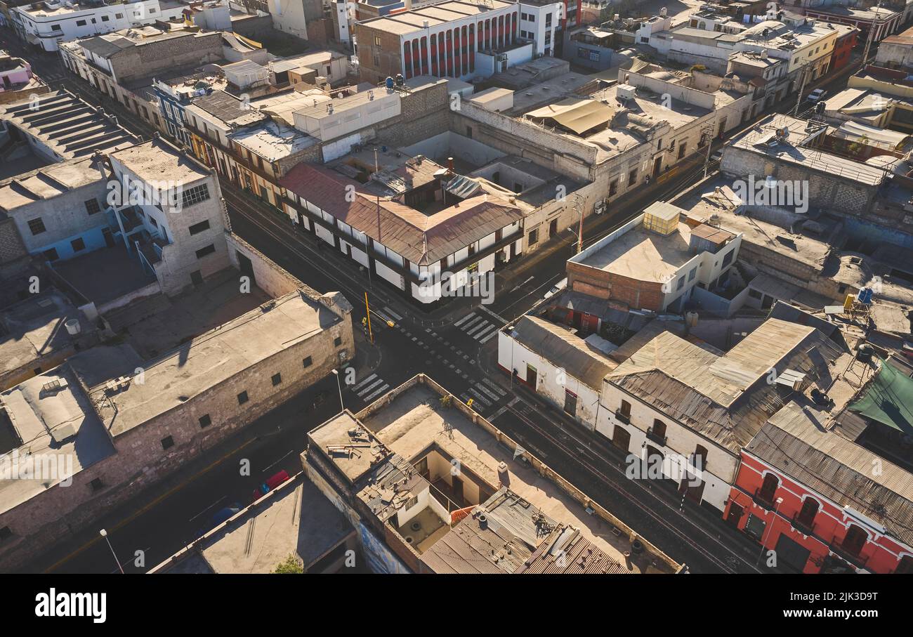 Aerial view of single street intersection in Arequipa, Peru Stock Photo ...