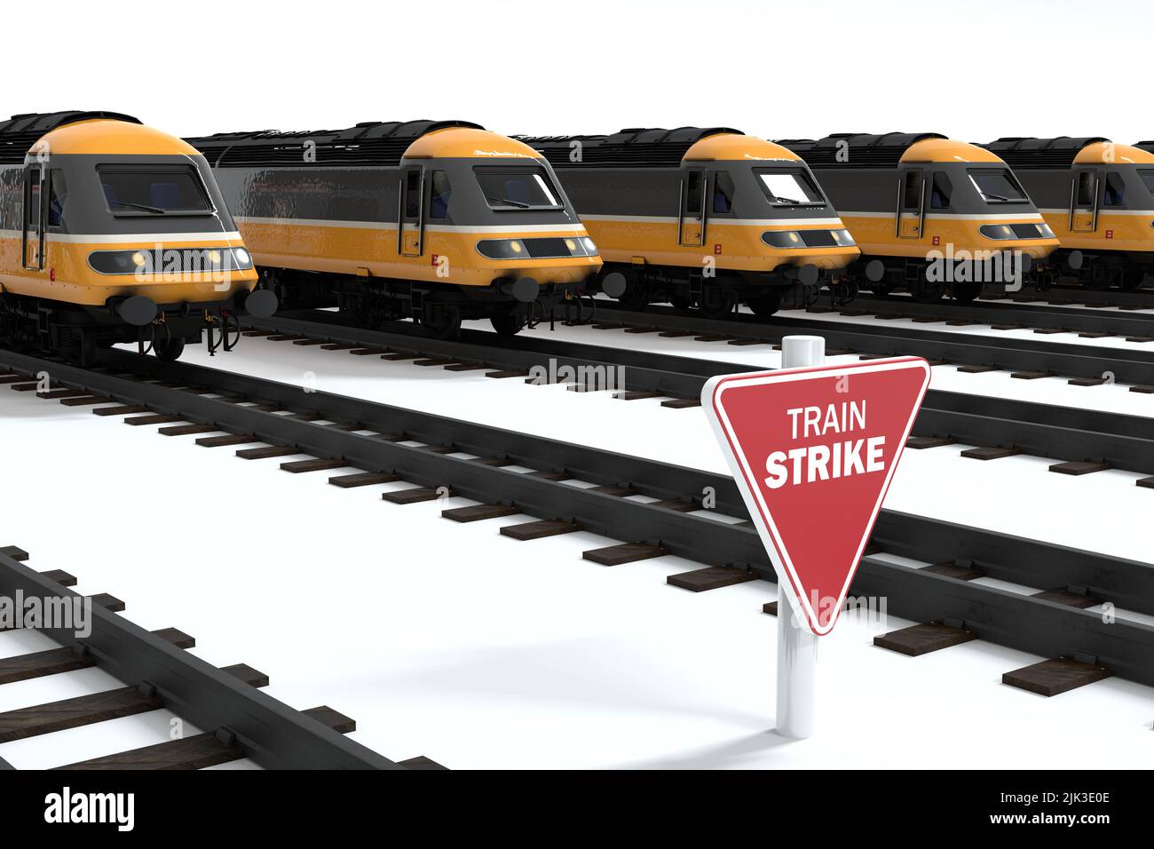Railway tracks with Train Strike sign, transport disruption concept on ...