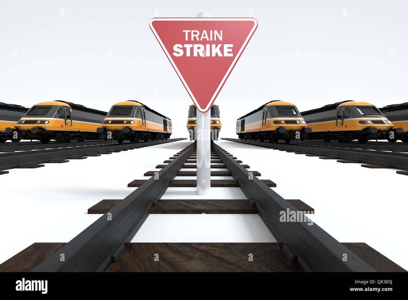 Railway tracks with Train Strike sign, transport disruption concept on ...