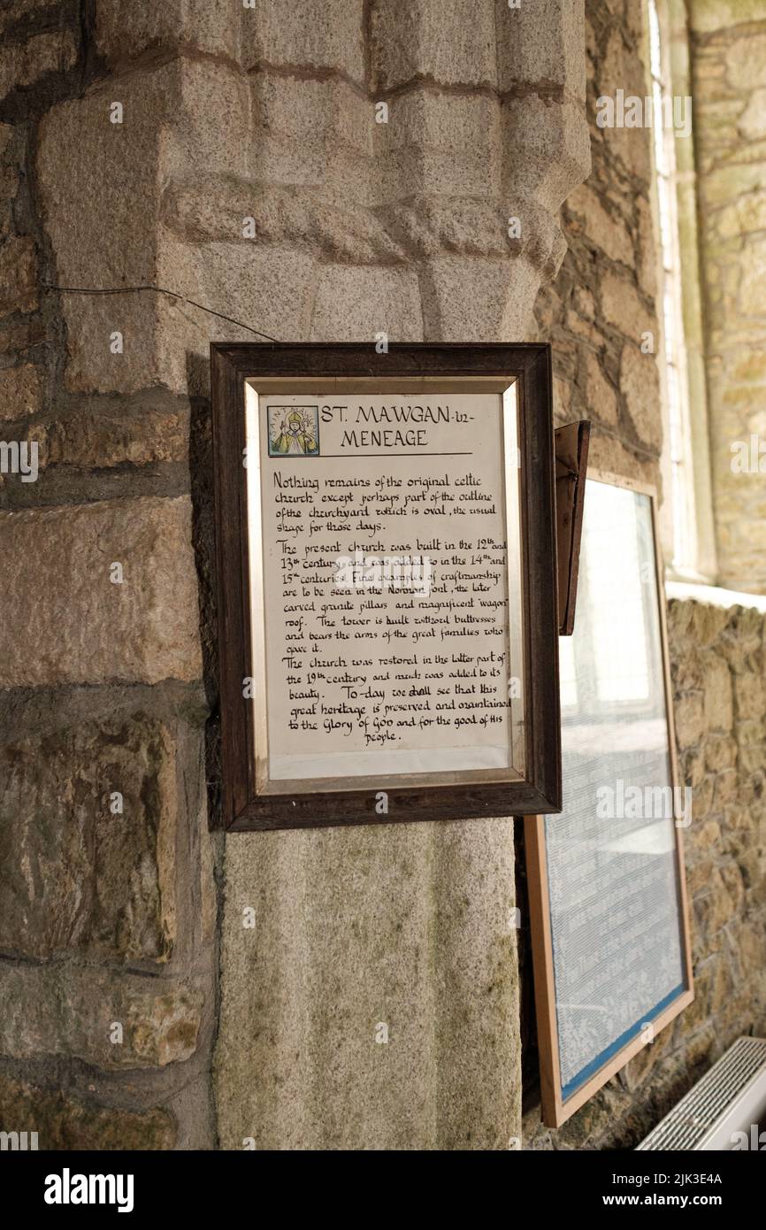 Interior of St Mawgan-in-Meneage Church, Cornwall Stock Photo - Alamy