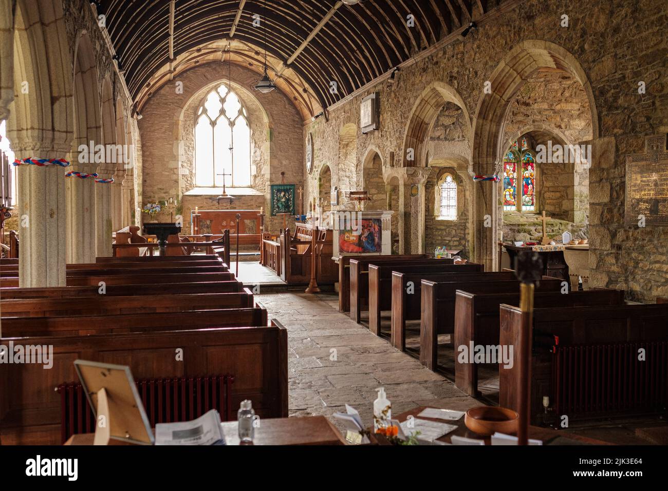 Interior of St Mawgan-in-Meneage Church, Cornwall Stock Photo - Alamy