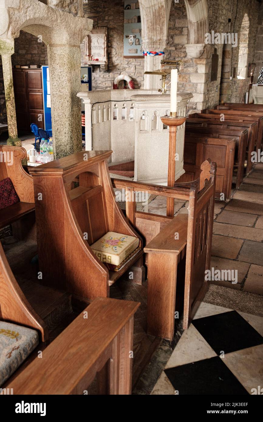 Interior of St Mawgan-in-Meneage Church, Cornwall Stock Photo - Alamy
