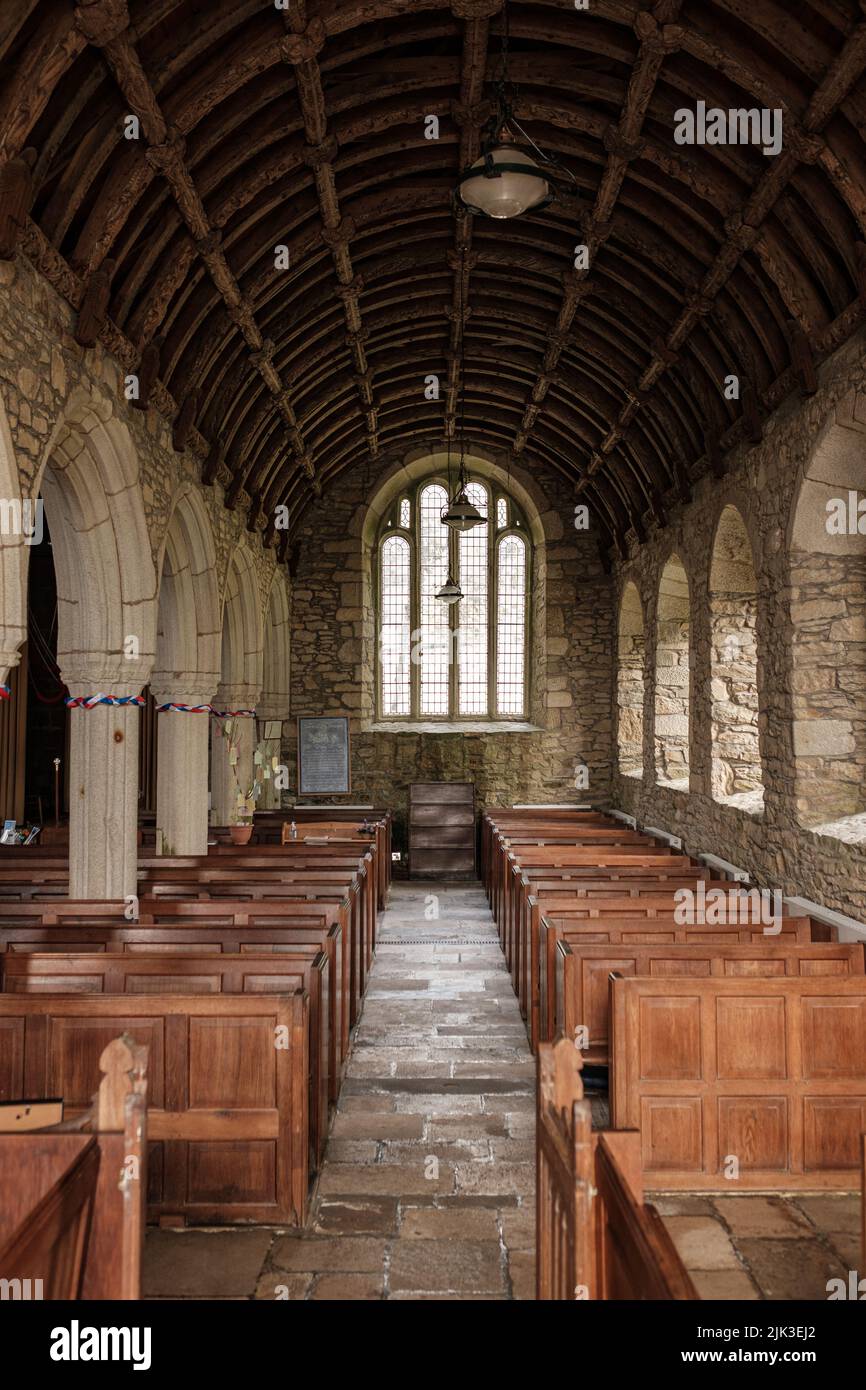 Interior of St Mawgan-in-Meneage Church, Cornwall Stock Photo - Alamy