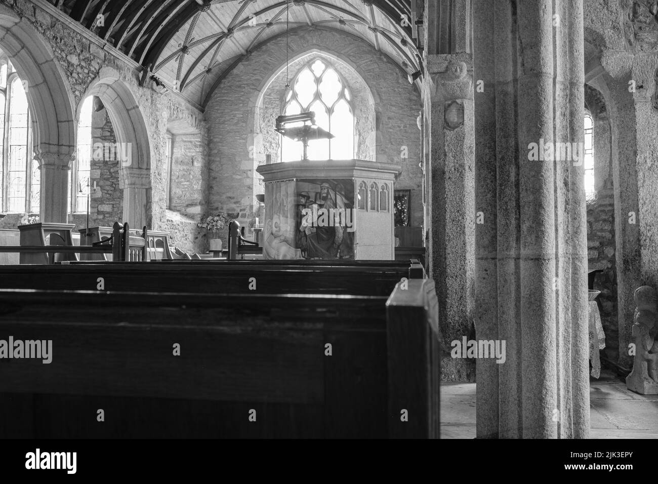 Interior of St Mawgan-in-Meneage Church, Cornwall Stock Photo - Alamy